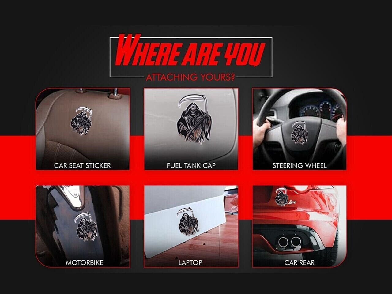 3D Grim Reaper Metal Emblem Auto Flat Surface - Chrome Car Decals Skul ...